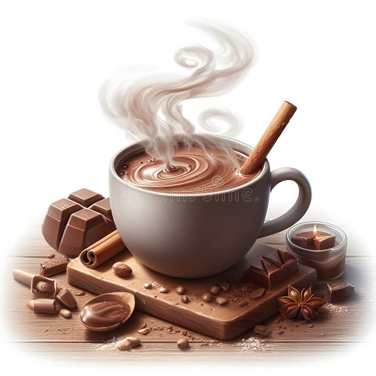 Hyper Realistic Steaming Hot Cocoa Cup on Wooden Table Ai Generated ...