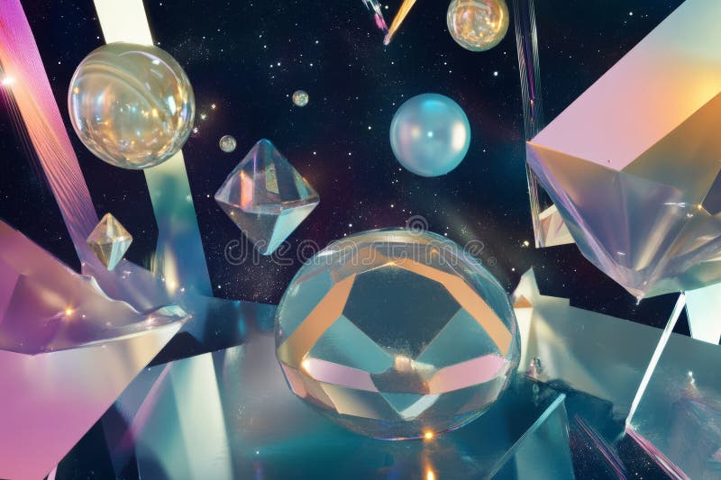 A Hyper-realistic Surrealist Background with Floating Geometric Forms ...