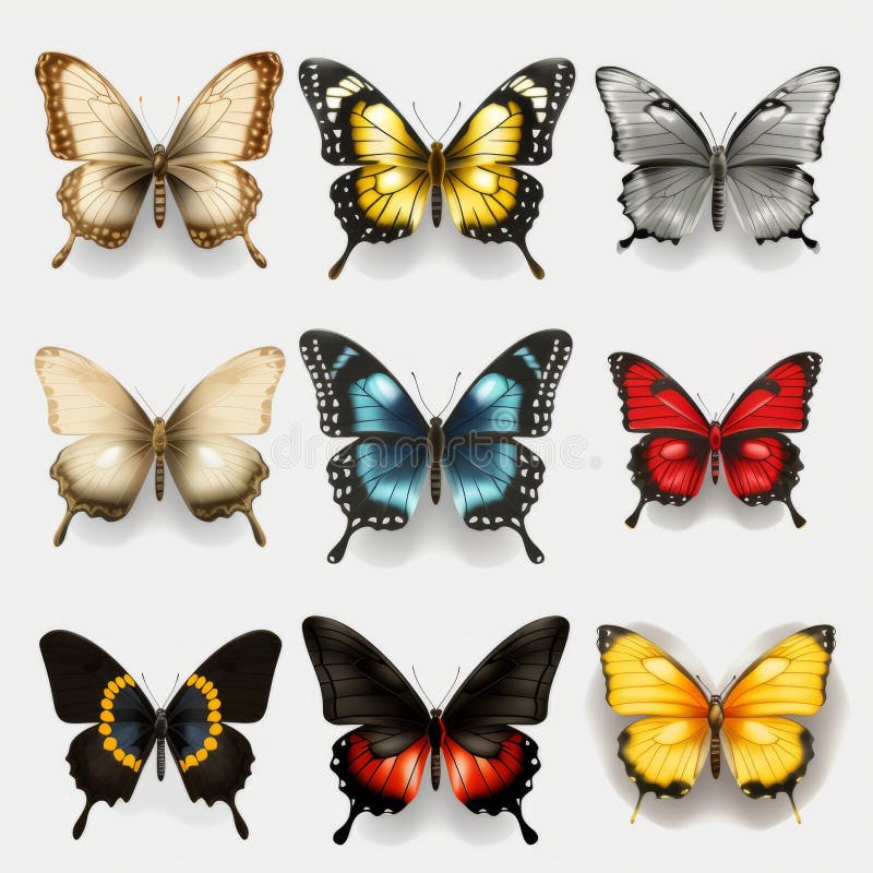 Realistic Vector Set of Colorful Butterflies on Transparent Background ...