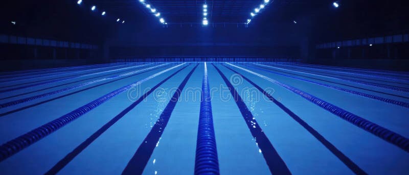 Hyper-realistic View of an Empty Olympic-sized Swimming Pool with Vivid ...