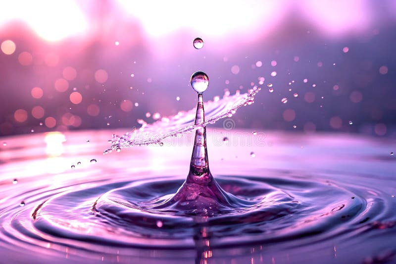 Hyper-realistic Water Drop Splash with Glowing Pink and Purple Hues ...