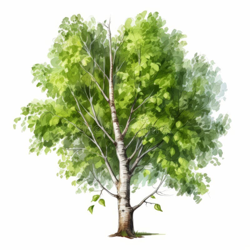 Hyper-realistic Watercolor Birch Tree Drawing in 2d Game Art Style ...