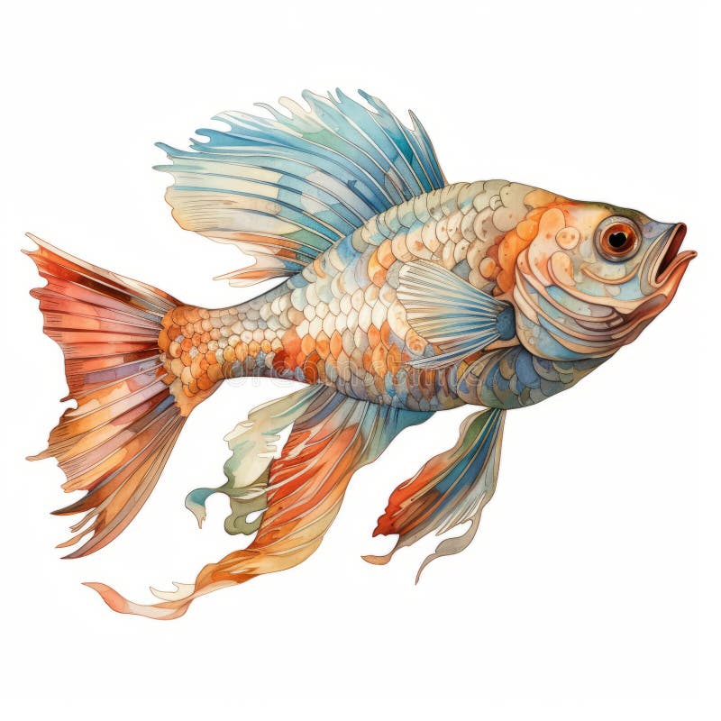 Hyper-realistic Watercolor Fish Illustration with Sci-fi Elements Stock ...