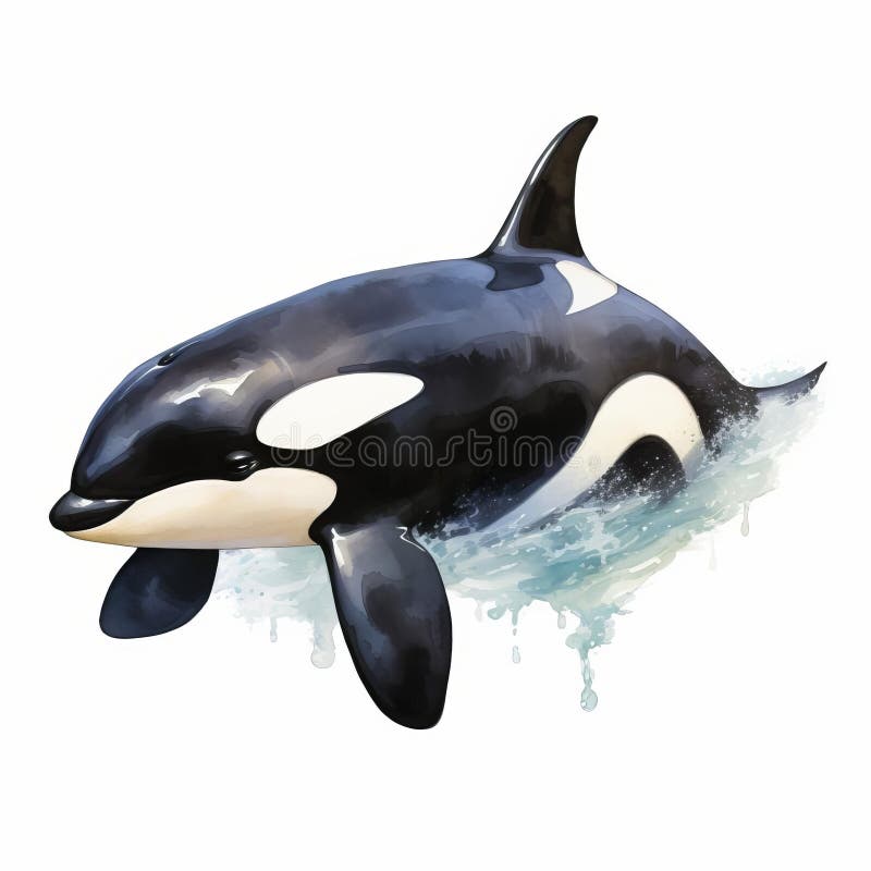 Hyper-realistic Watercolor Painting of Orca on White Background Stock ...