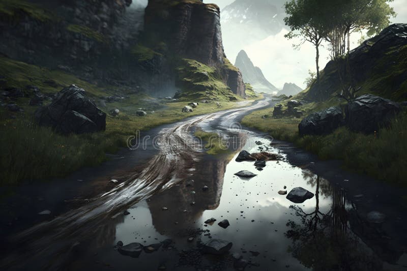 Hyper Realistic Wet Cinematic Landscape Stock Illustration ...