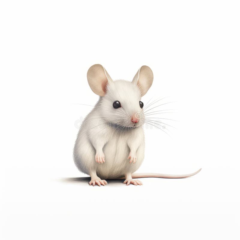 Hyper-realistic White Mouse Illustration with Minimalist Background ...