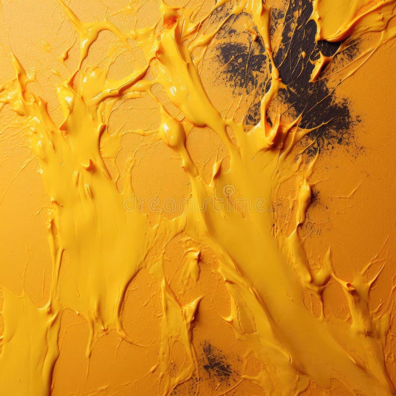 Hyper-realistic Yellow Paint Dripping with Black Stains Stock ...