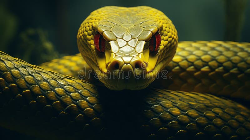 Hyper-realistic Yellow Snake with Red Eyes: a Brooding Mythological ...