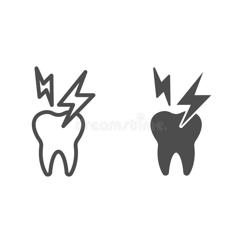 Hyper Sensitive Teeth Line and Solid Icon. Sick Tooth and Lightning ...