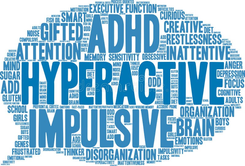 Hyperactive Word Cloud stock illustration. Illustration of disorganized ...
