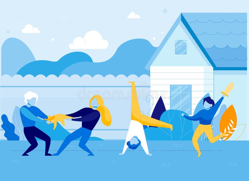 Hyperactive Children on House or School Backyard. Stock Vector ...