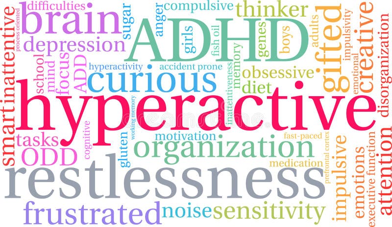 Hyperactive Word Cloud stock illustration. Illustration of brain ...
