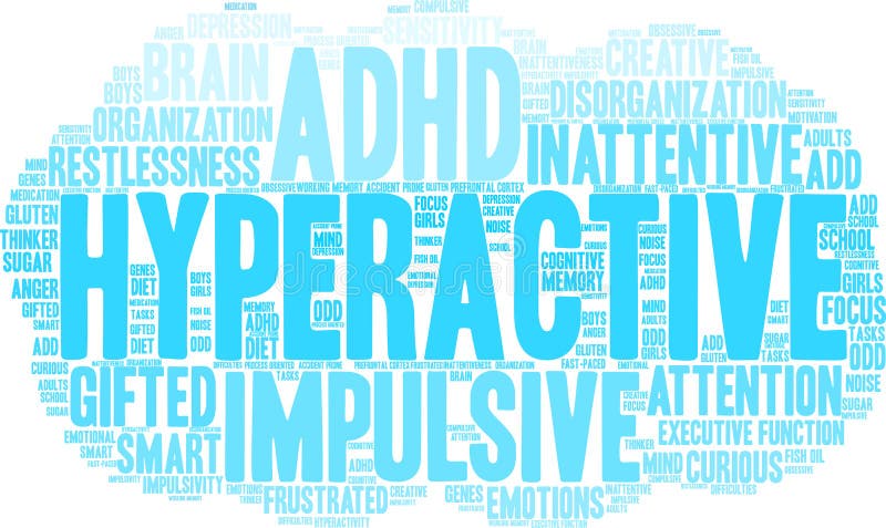 Hyperactive Word Cloud stock vector. Illustration of compulsive - 103136585