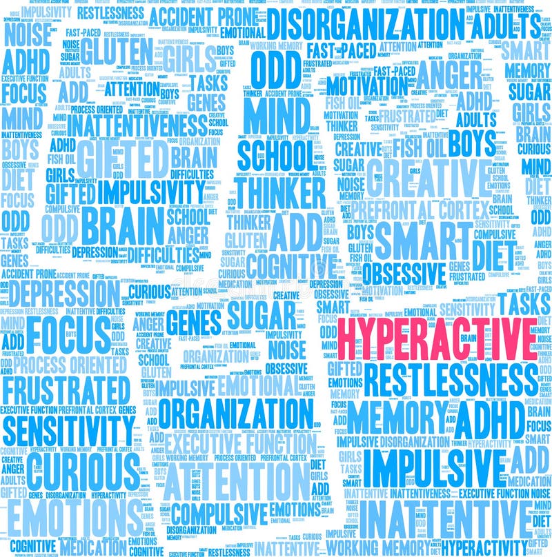 Hyperactive Word Cloud stock illustration. Illustration of disorganized ...