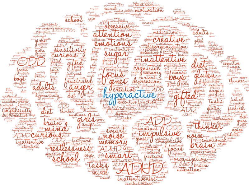 Hyperactive Word Cloud stock illustration. Illustration of depression ...