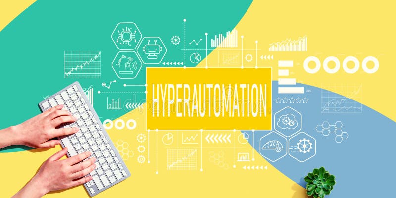 Hyperautomation Theme with Person Using Computer Keyboard Stock Image ...