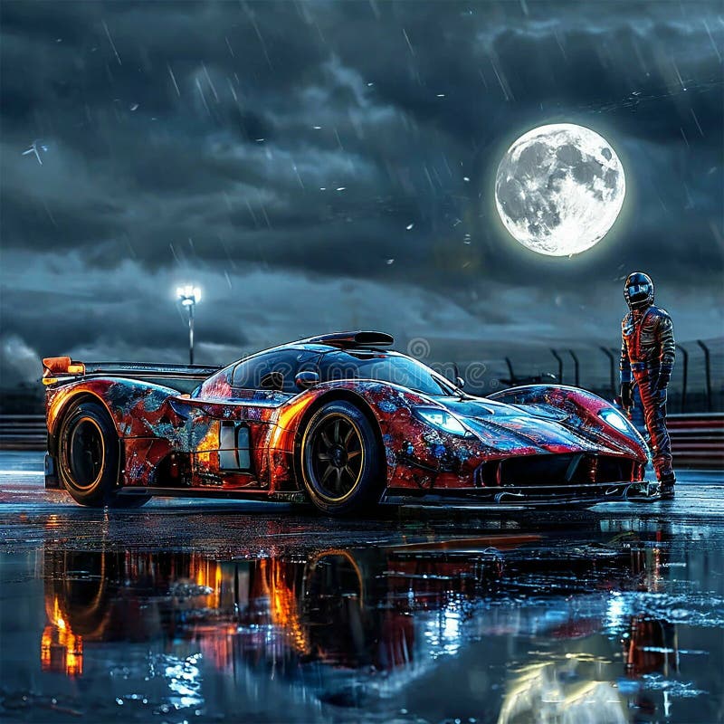 Hypercar and its driver stock illustration. Illustration of light ...