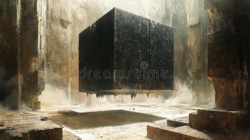 Hypercube Structure Floating in Surreal, Ancient Environment, Evoking ...