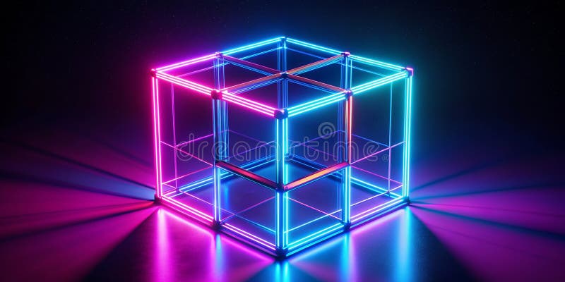 Hypercube Tesseract Neon Glowing Math Solid Shape Stunning Beauty of ...