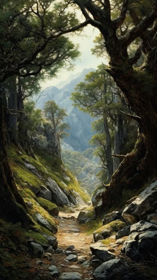 Hyperdetailed Pyrenees Mountains Landscape Painting AI Generated Stock ...