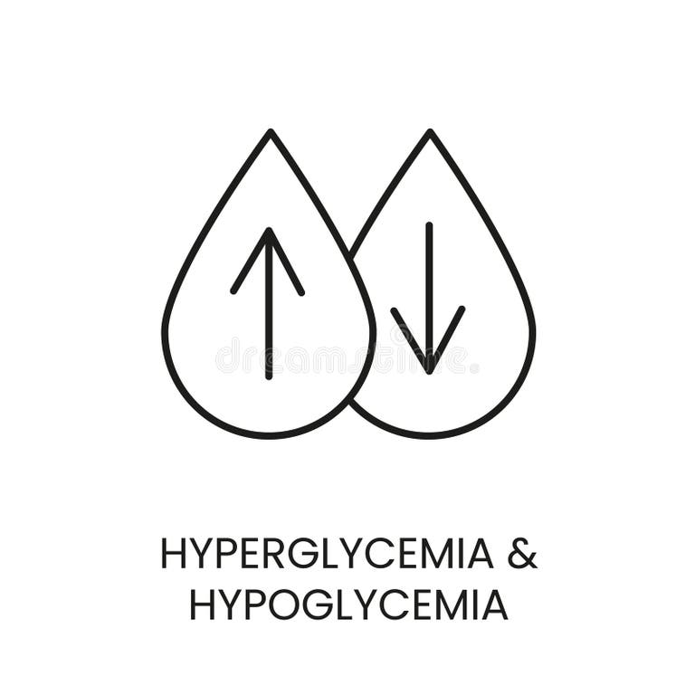 Hyperglycemia and Hypoglycemia Line Vector Icon with Editable Stroke ...
