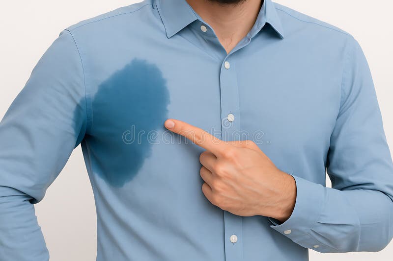 Man Pointing To Sweat Stain on Shirt Hyperhidrosis Excessive Sweating ...