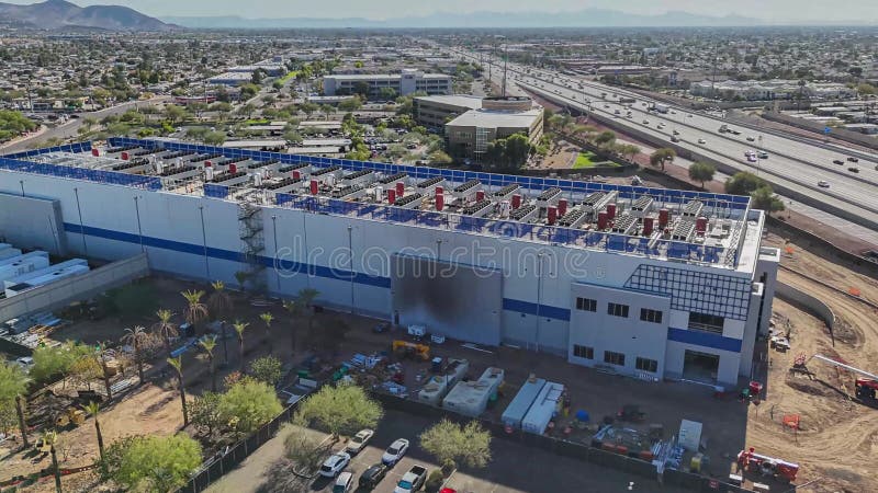 Hyperlapse Drone Shot of a New Data Center Under Construction and I-17 ...