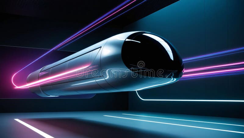 Hyperloop Capsule Floating in Digital Space with Glowing Trails ...