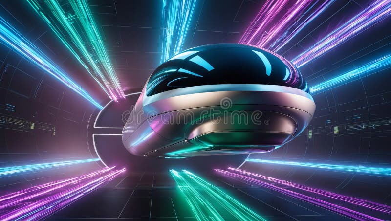 Hyperloop Capsule Floating in Digital Space with Glowing Trails, Vivid ...