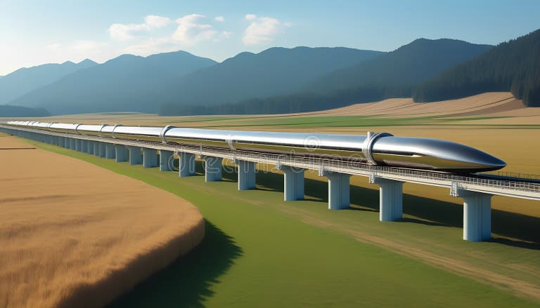 A Hyperloop System Elevated Above Expansive Farmland Stock Illustration ...