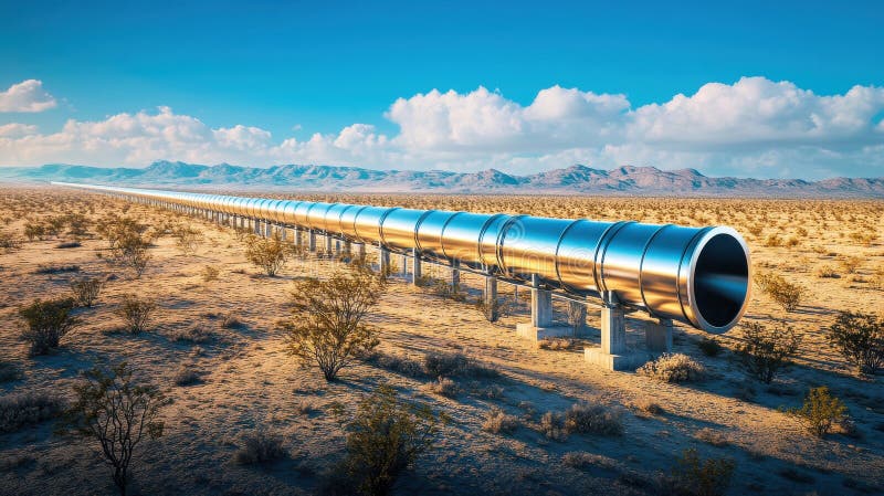 Hyperloop Test Track Stretching through Desert, Showcasing Futuristic ...