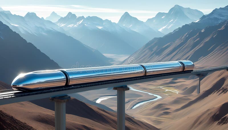Hyperloop Traveling Over Snowy Mountain Peaks. Stock Image - Image of ...