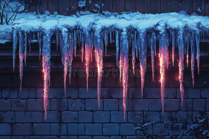 Hyperreal Icicles Hanging from Wooden Stock Illustration - Illustration ...