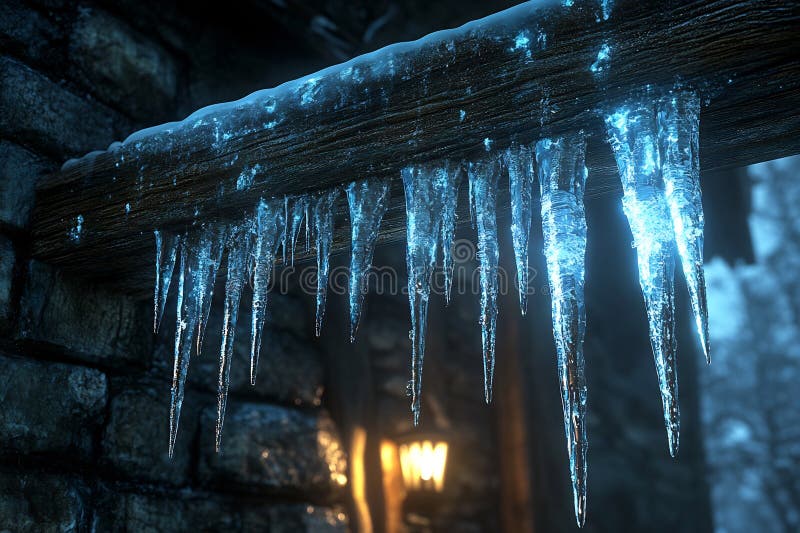 Hyperreal Icicles Hanging from Wooden Stock Illustration - Illustration ...