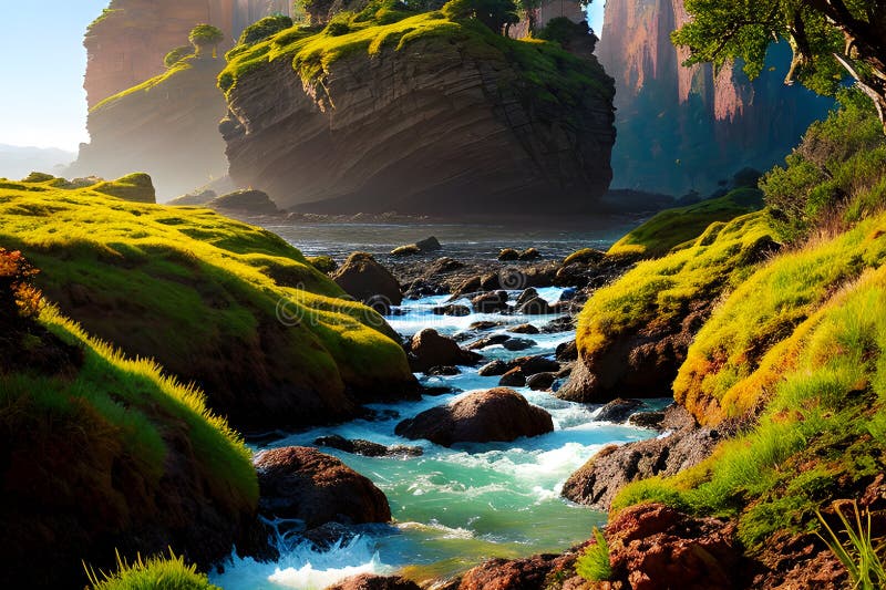 Hyperreal Intergalactic Foreign Planet Front Light Rock Formation Rough ...