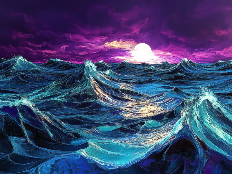 A Hyperreal Ocean Scene Where the Waves Ripple with Abstract Glowing ...
