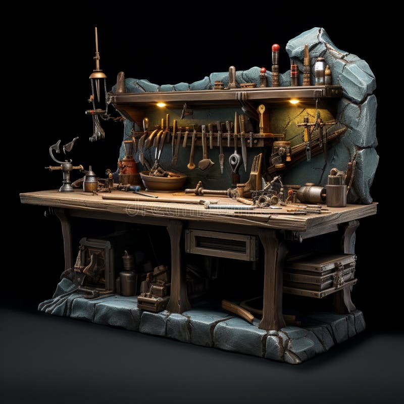 Hyperrealism Depiction of a Magnificent Workbench with Sculpting Tools ...