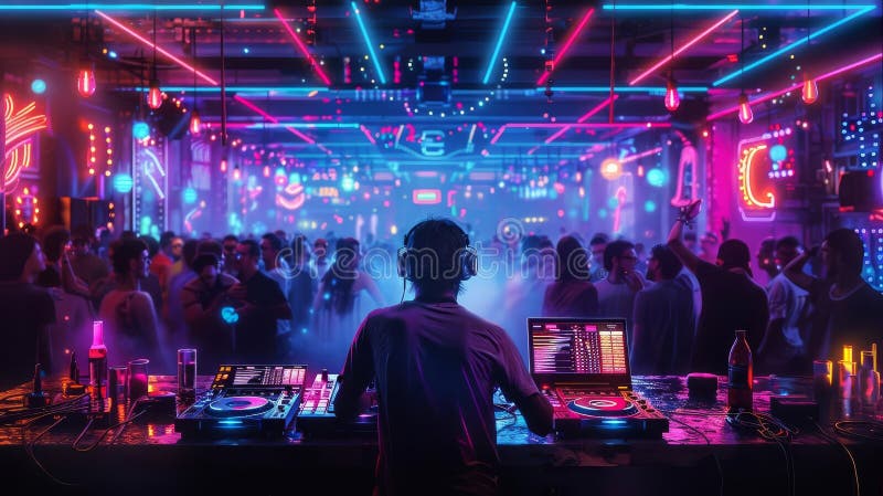 Hyperrealist DJ in Vibrant Club Scene Stock Illustration - Illustration ...