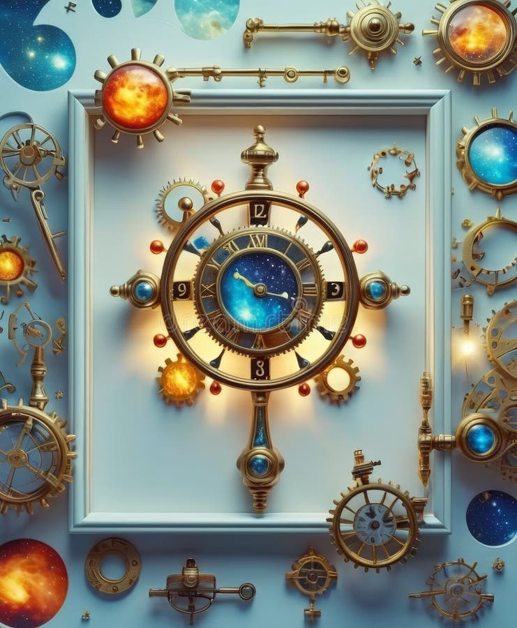 Clock with Planets and Stars in the Background Stock Illustration ...