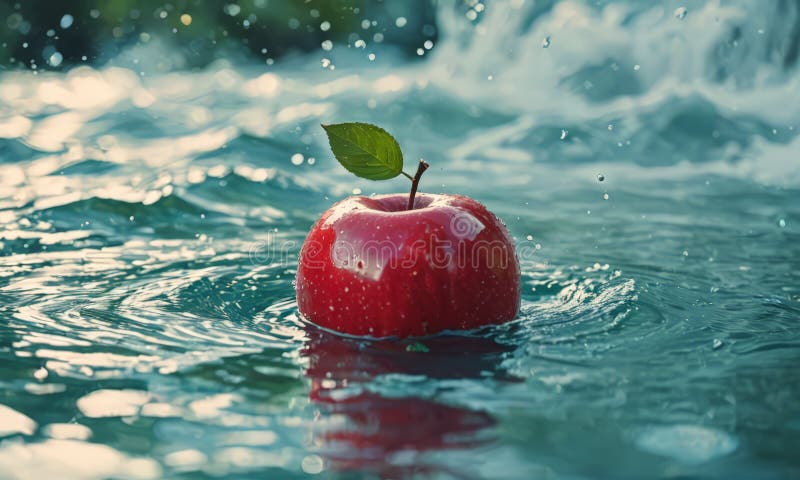 Red Apple Floating in Body Water Stock Illustration - Illustration of ...