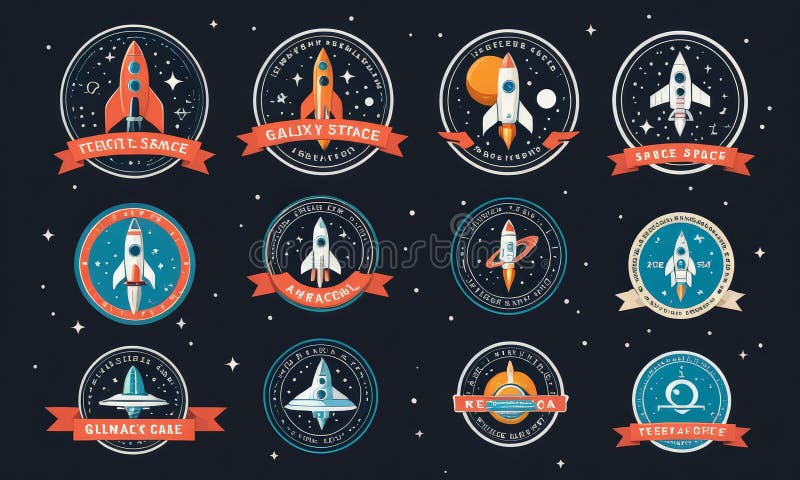 Set Space Badges and Emblems Stock Illustration - Illustration of ...