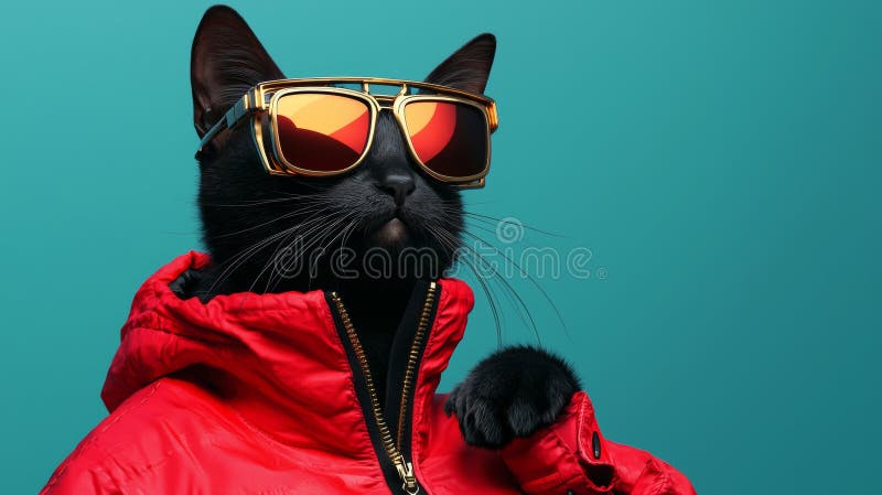 Hyperrealistic Anthropomorphic Lady Cat in Stylish Red Biker Jacket ...