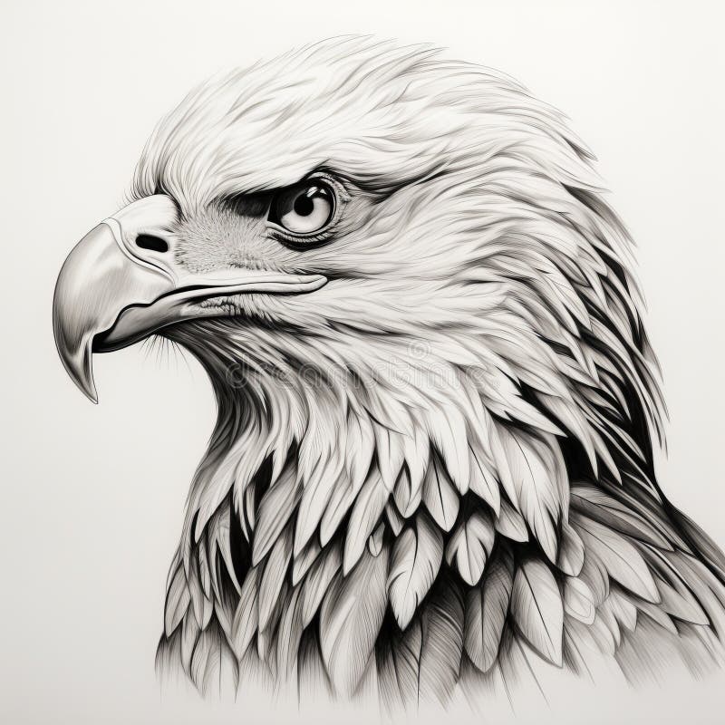 Hyperrealistic Black and White Eagle Drawing with Bold Defined Lines ...