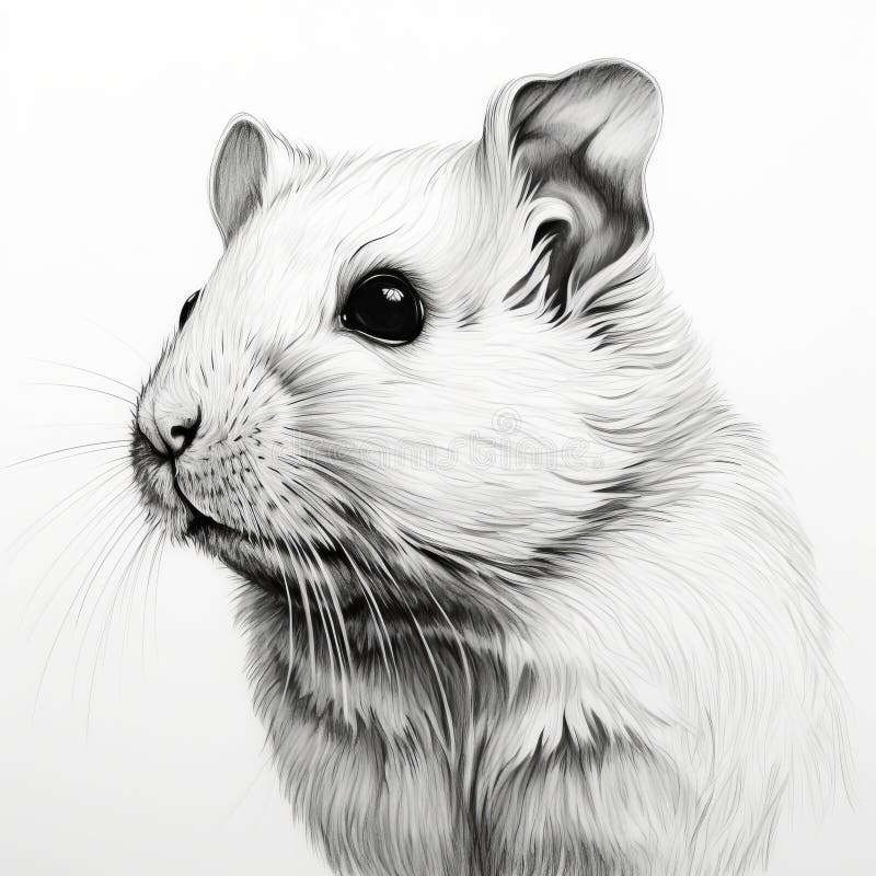 Hyperrealistic Black and White Hamster Drawing with Detailed Linework ...