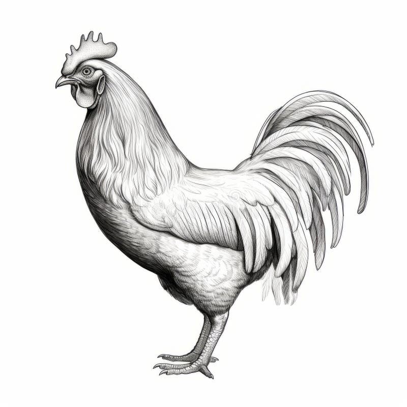 Hyperrealistic Black and White Rooster Drawing with Mythological ...