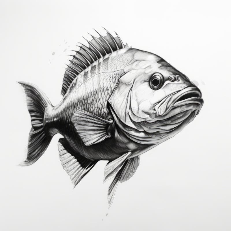 Hyperrealistic Black and White Tropical Fish Drawing Stock Illustration ...