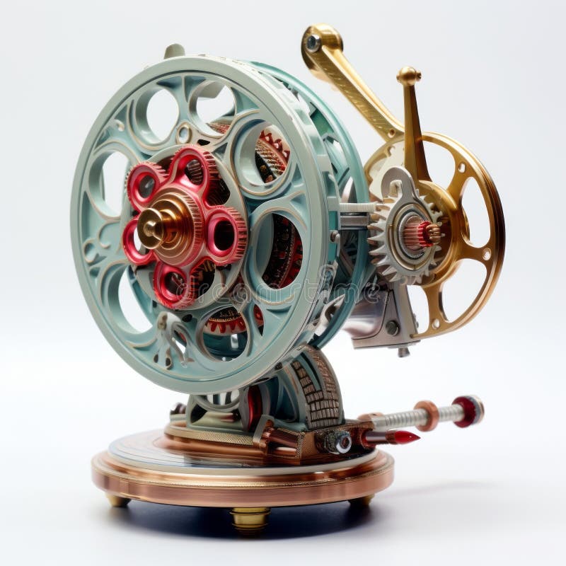 Hyperrealistic Brass Engine Machine in Turquoise and Crimson Stock ...