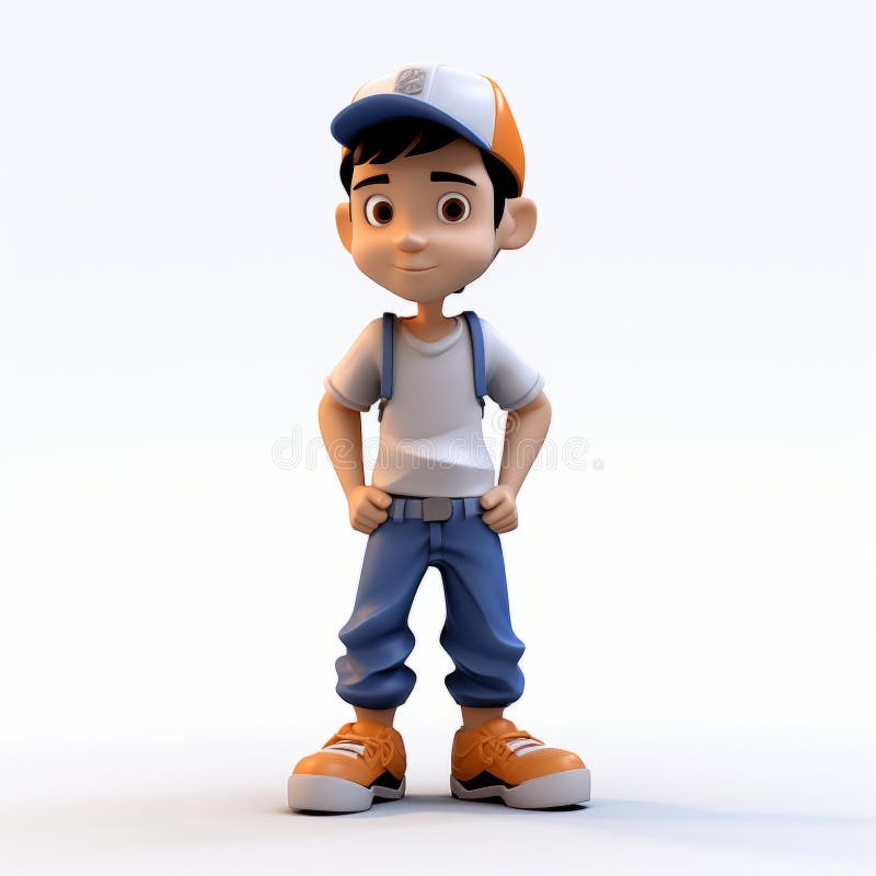 Hyperrealistic Cartoon Character with Hat and Shorts Stock Illustration ...