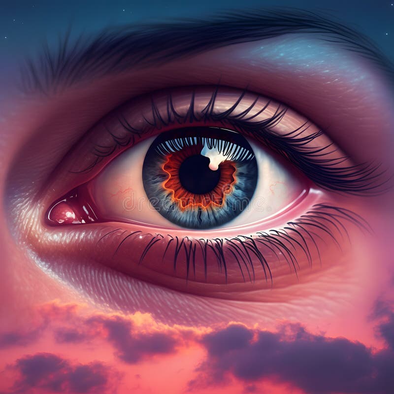 Hyperrealistic Close Up of a Human Eye Glowing with Cosmic Nebula ...