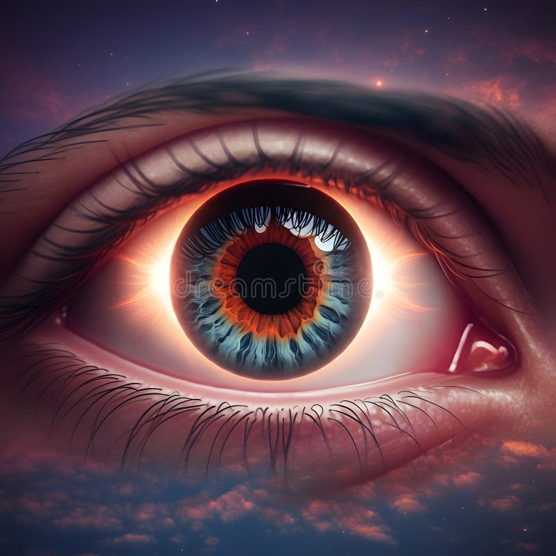 Hyperrealistic Close Up of a Human Eye Glowing with Cosmic Nebula ...